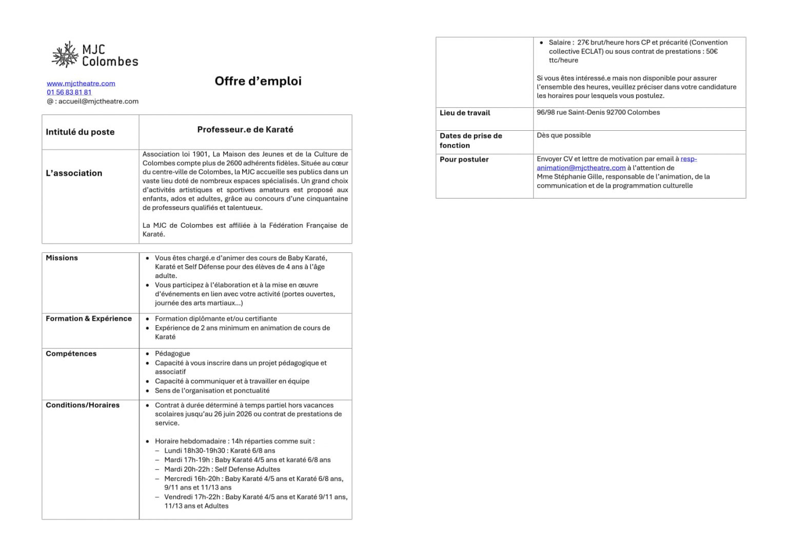 Petite annonce - La MJC Colombes recherche un professeur - Comité ...