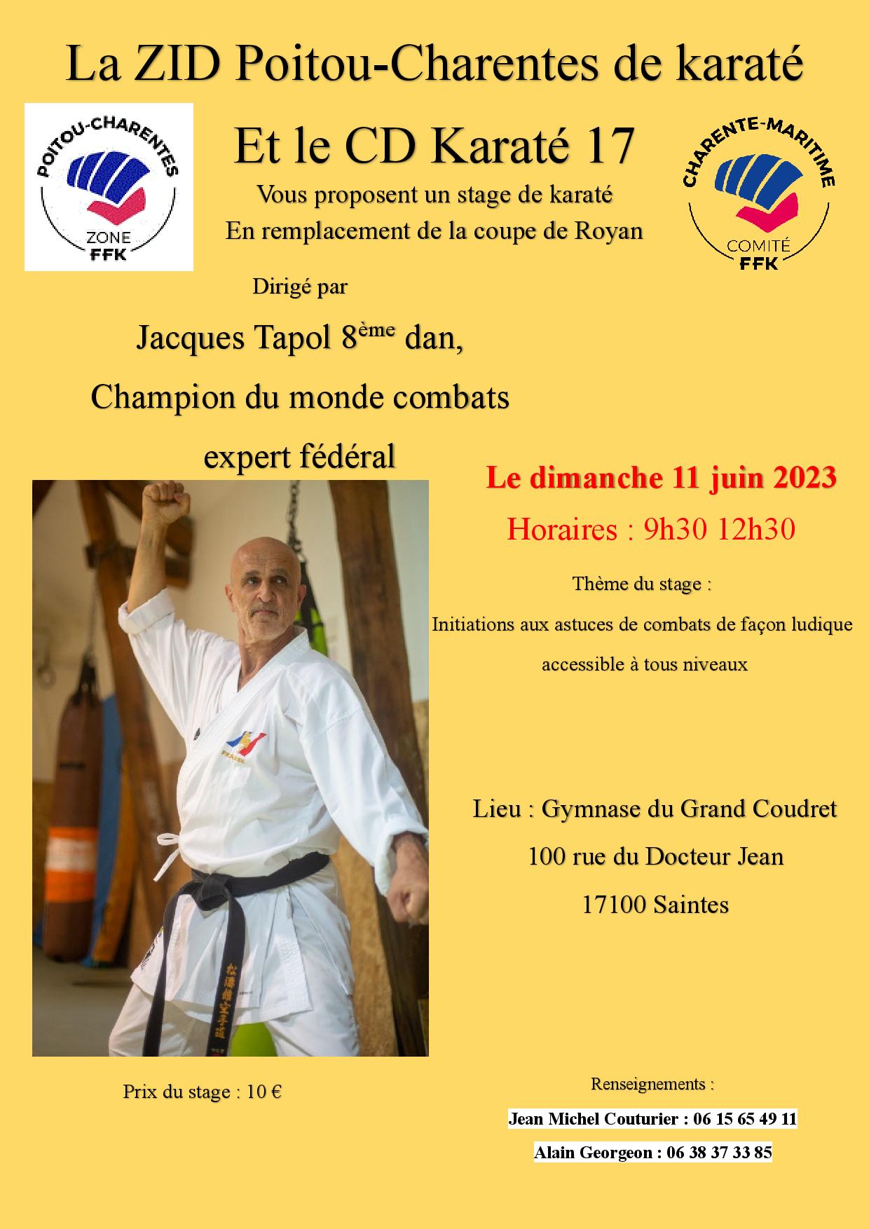 Stage avec Jacques Tapol 8ème dan expert fédéral à Saintes le 11 juin ...
